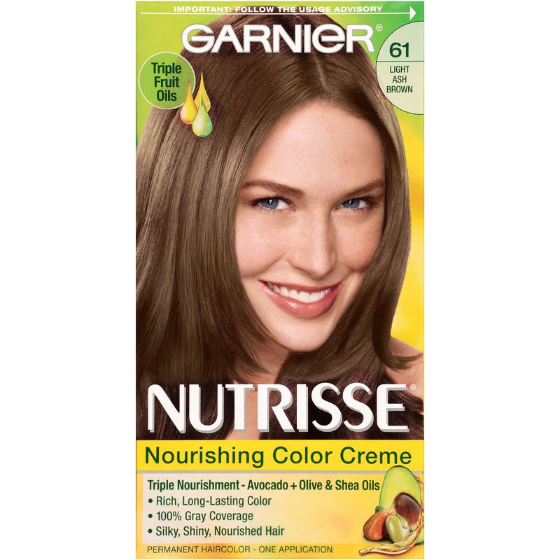Garnier Nutrisse Nourishing Hair Color Creme, 61 Light Ash Brown ...