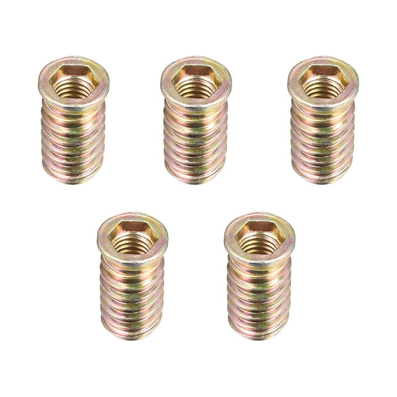 sourcing map Wood Furniture M10x30mm Threaded Insert Nuts Interface Hex Socket Drive 5pcs ...