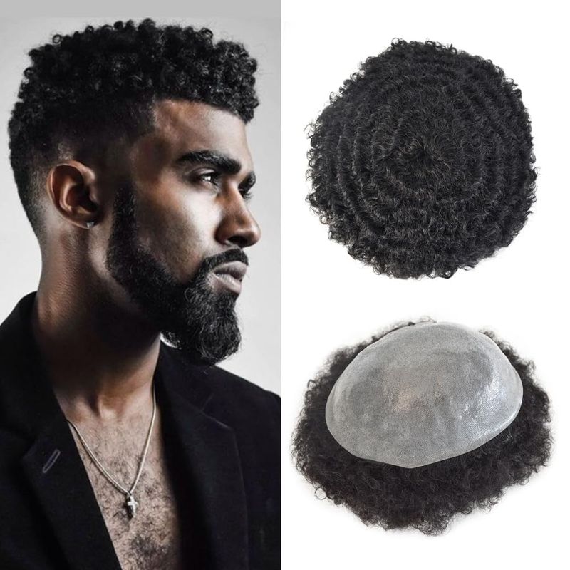 Afro Toupee For Black Men Hair Unit Full Poly Man Weave Hair Units ...
