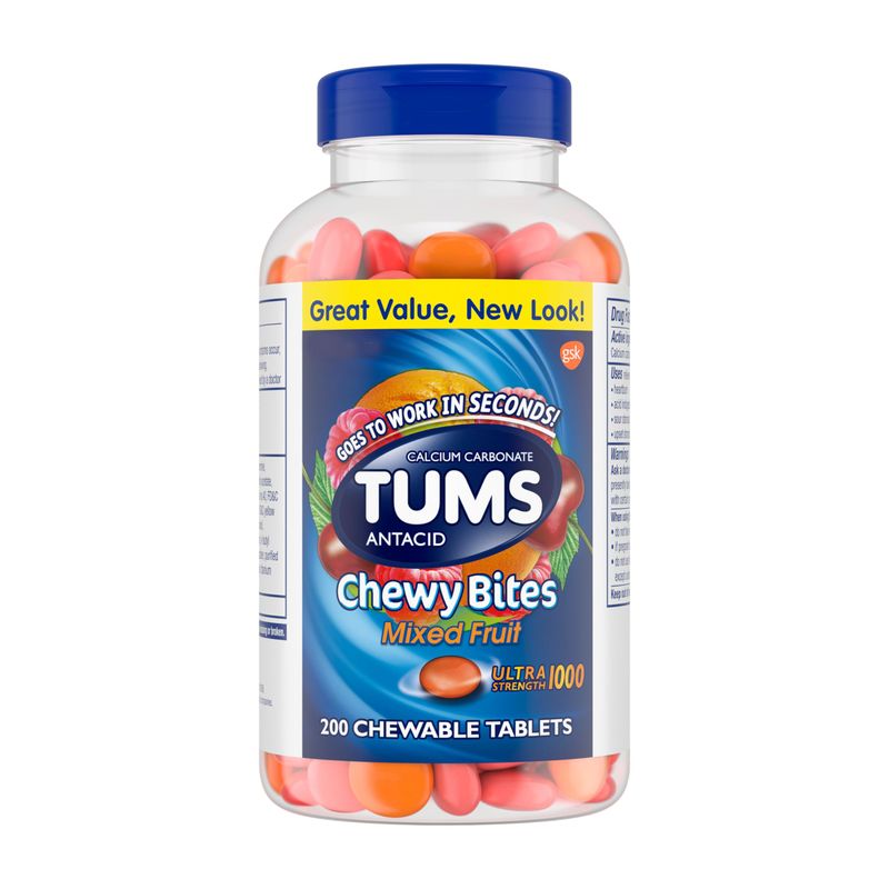 TUMS Chewy Bites Chewable Antacid Tablets for Ultra Strength Heartburn ...