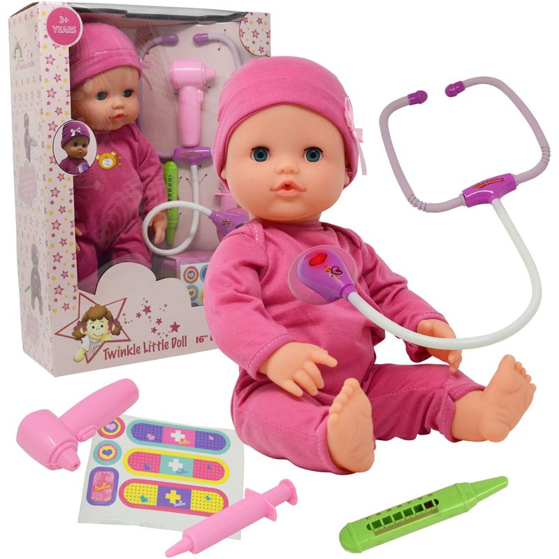 Interactive 16” Baby Doll Toy Doctor Kit with Light Up Heartbeat Sound ...