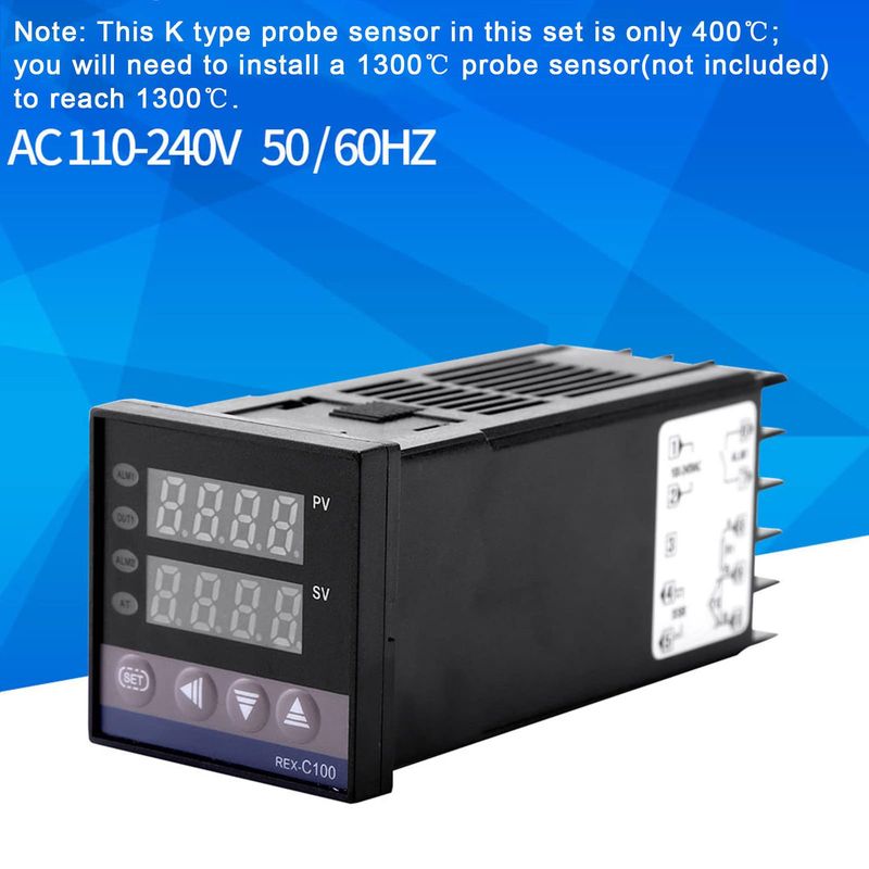 0 ℃ ~ 1300 ℃ Alarm REX-C100 Digital Intelligent Thermostat LED PID Temperature Controller Kits ...