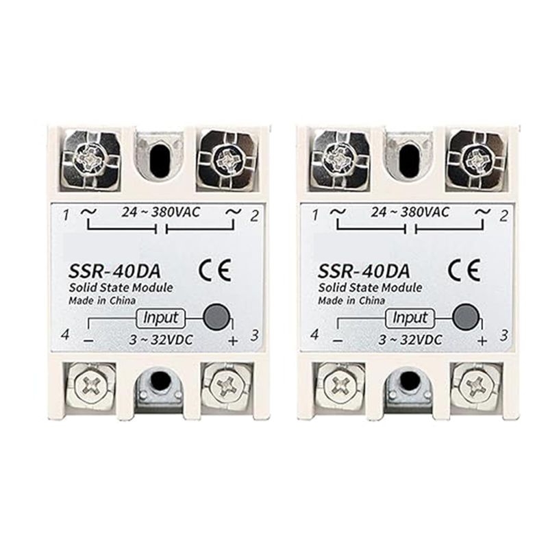 2 Pieces SSR Solid State Relay Module SSR-40DA, Solid State Relay 3-32VDC Output 24-380VAC 40A ...