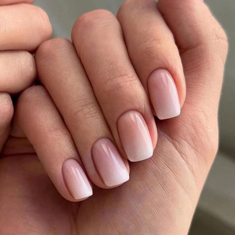 Ceboic 24Pcs French Tip False Nails Short, Square Pink White Gradient ...
