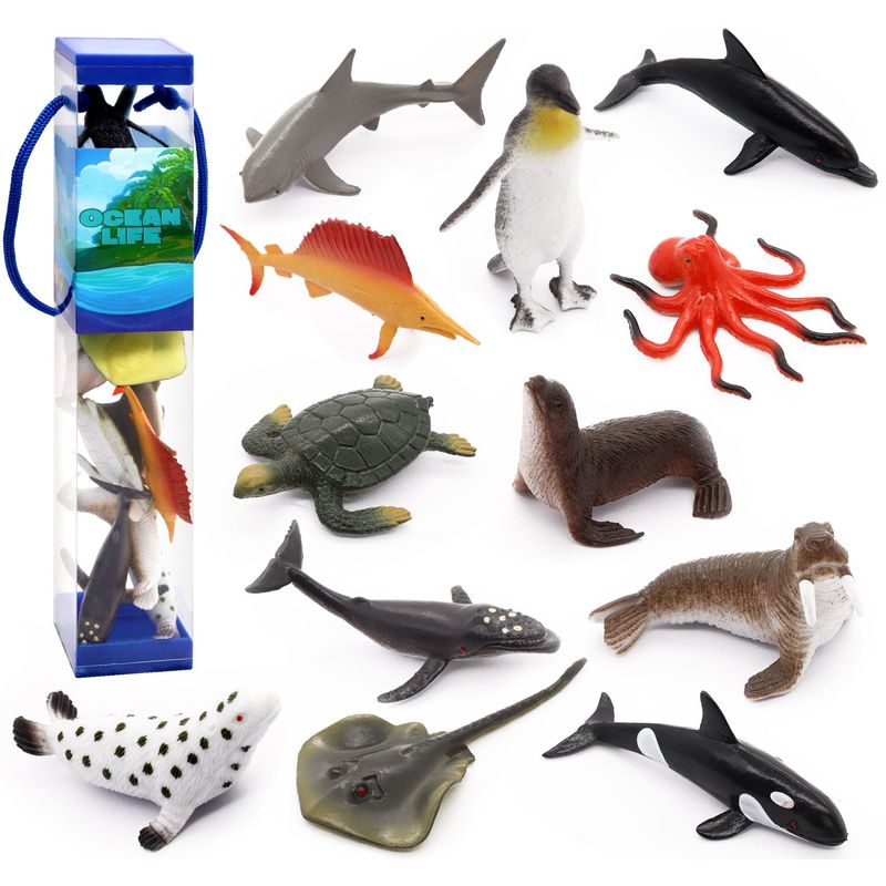 12 pcs Animal Sea Figures Ocean Toy for Kids: Sharks, Whales & Octopus ...