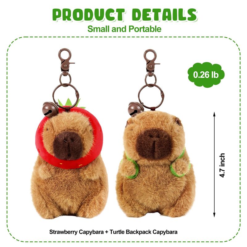 Ditucu 2 Pcs Capybara Plush Keychain Toys Kawaii Strawberry Turtle ...