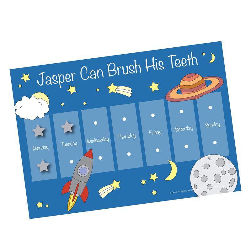 Customisable Boys or Girls In To Space Tooth Brushing Reward Chart A4 ...