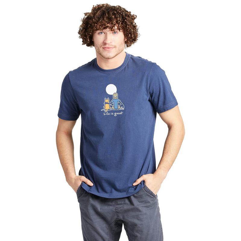 Life is Good. Mens Crusher Tee Jake and Rocket Moon, Darkest Blue-L ...