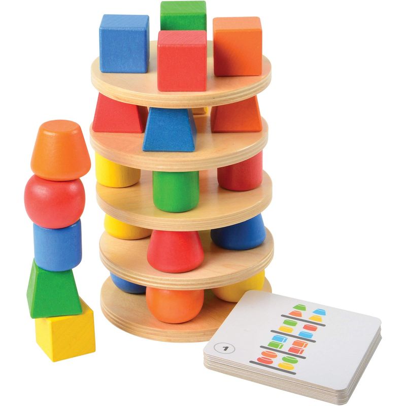 Constructive Playthings 3D Colorful Geometric Balancing Stacker, 25 ...