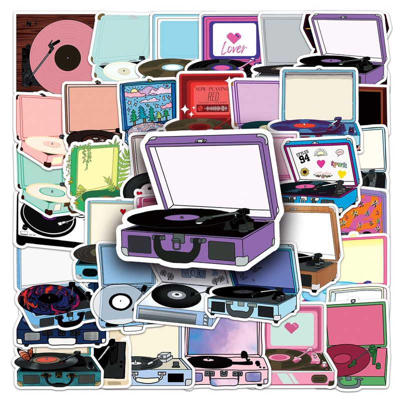 50 Pcs Record Player Stickers Waterproof Funny Music Stickers for Water ...