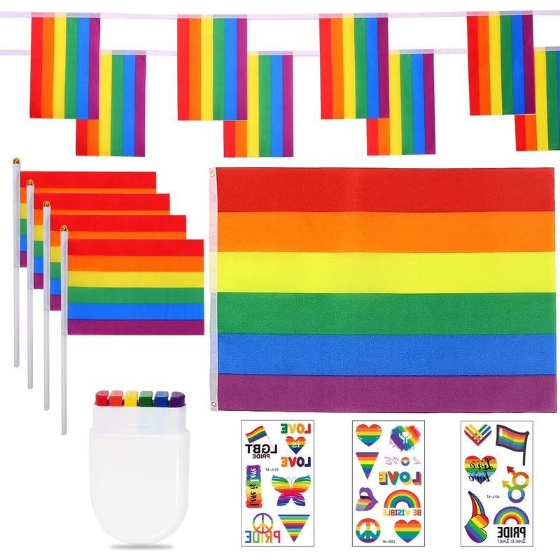 16 PCS Pride Decoration Set, Include Waterproof and Reusable Pride Flag ...