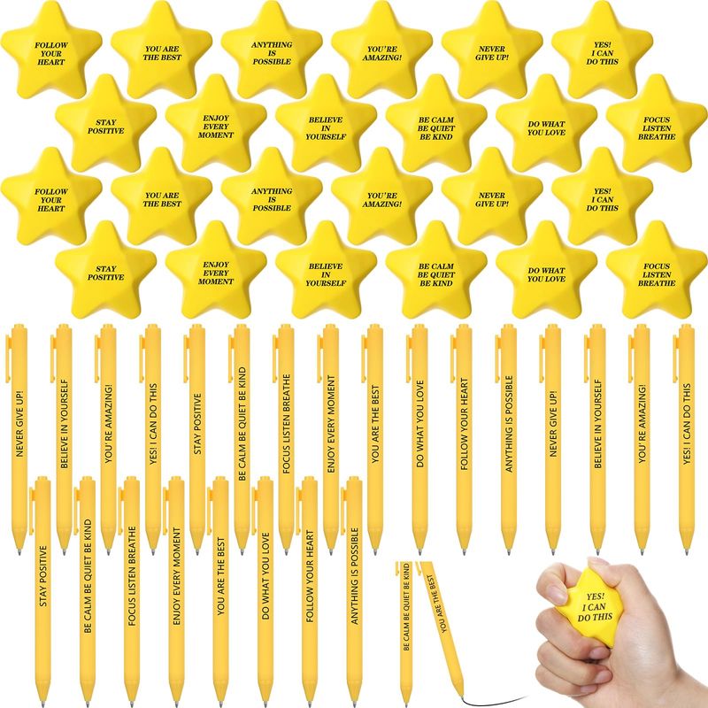 Meooeck 48 Pcs Motivational Star Stress Balls Inspirational Pens with ...