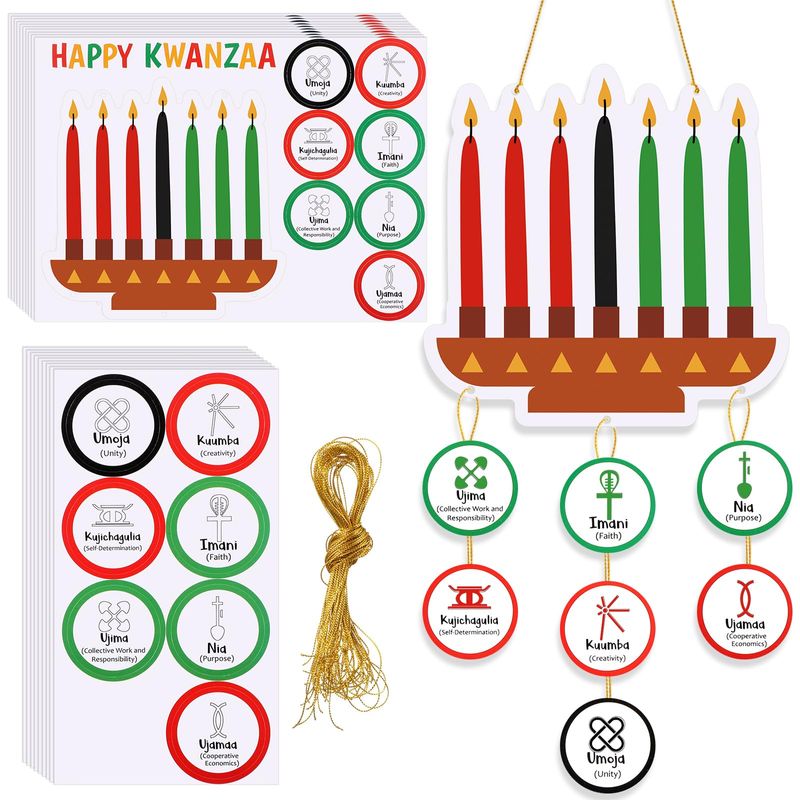24 Sets Kwanzaa Crafts Make Your Own Paper Kwanzaa Ornaments with Seven ...