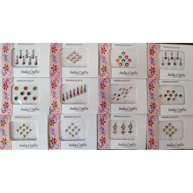 12 Combo Bindi Packs All in One- Multicolored Face Jewels Bindi ...