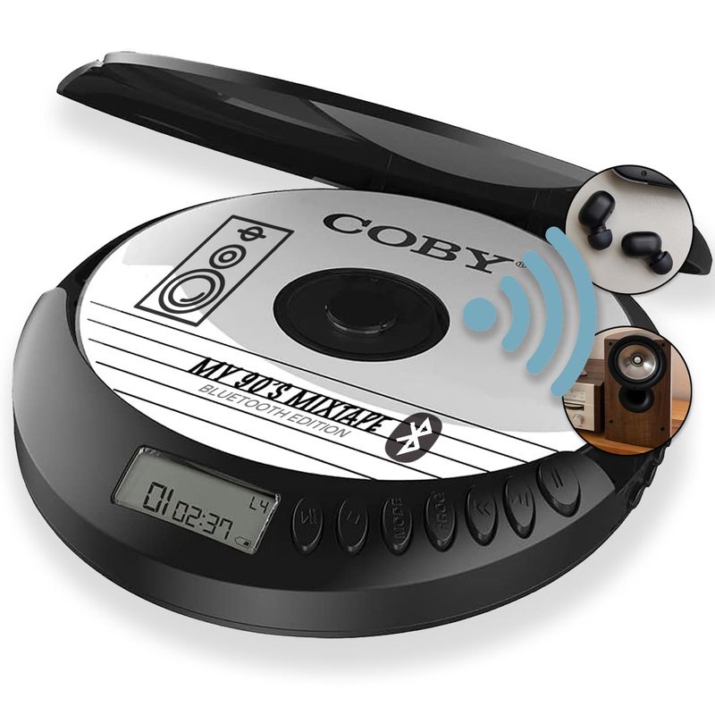 Coby Bluetooth CD Player, FM, AUX, MP3, Anti-Skip Lightweight Portable ...