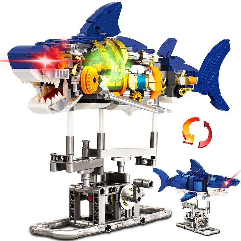 Shark Building Blocks Toy, Ocean Animal Building Set with Light and ...