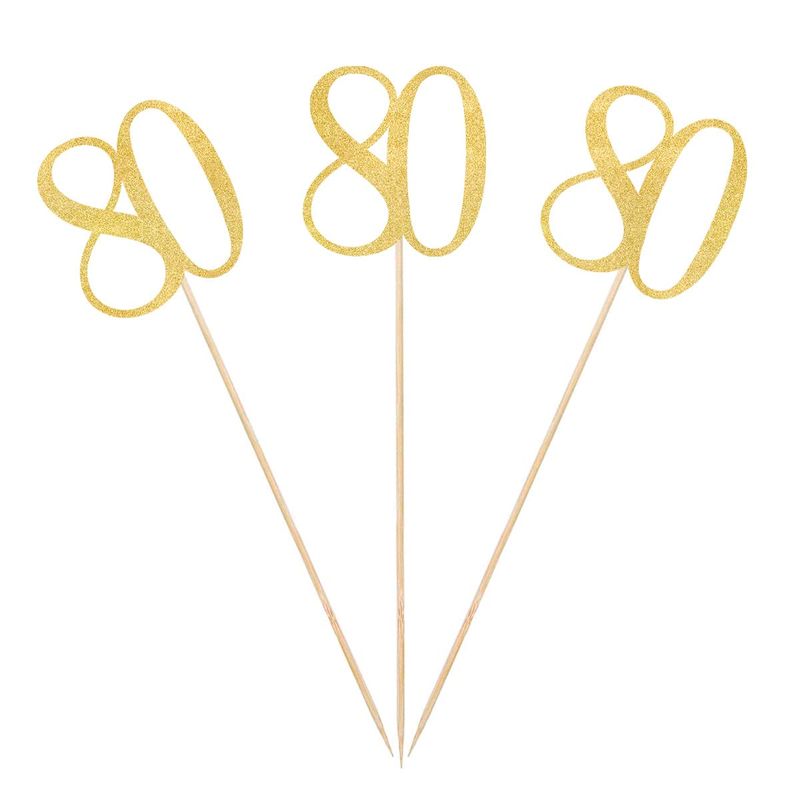 Gold Glitter 80th Birthday Centerpiece Sticks, 12-Pack Number 80 Table ...