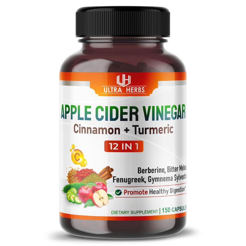 Organic Apple Cider Vinegar Capsules Enhanced with Cinnamon, Turmeric ...