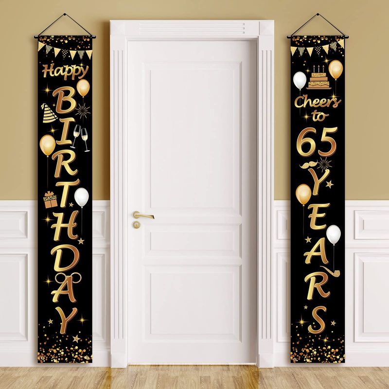 2 Pieces 65th Birthday Party Decorations Black and Gold Cheers to 65 ...