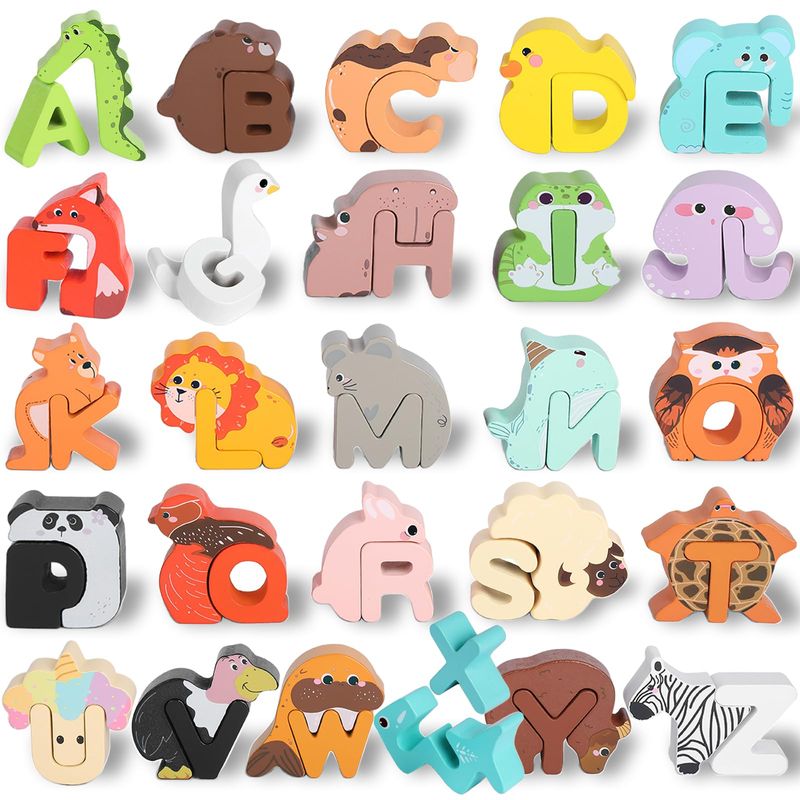 Lasoba Alphabet Puzzle - Wooden Animal Alphabet Puzzle Matching Game ...