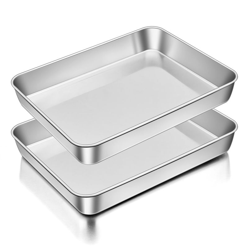 Homikit Small Oven Tray Set of 2, Stainless Steel Tray Bake Cake Tin ...