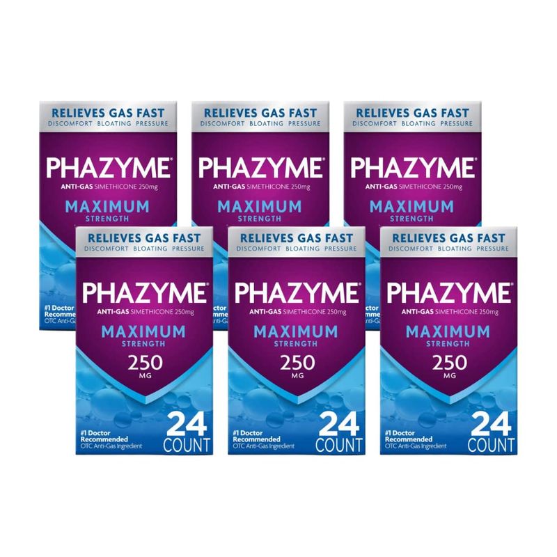 Phazyme Maximum Strength 250 mg Anti-Gas Softgels 24 Count (Pack of 6 ...