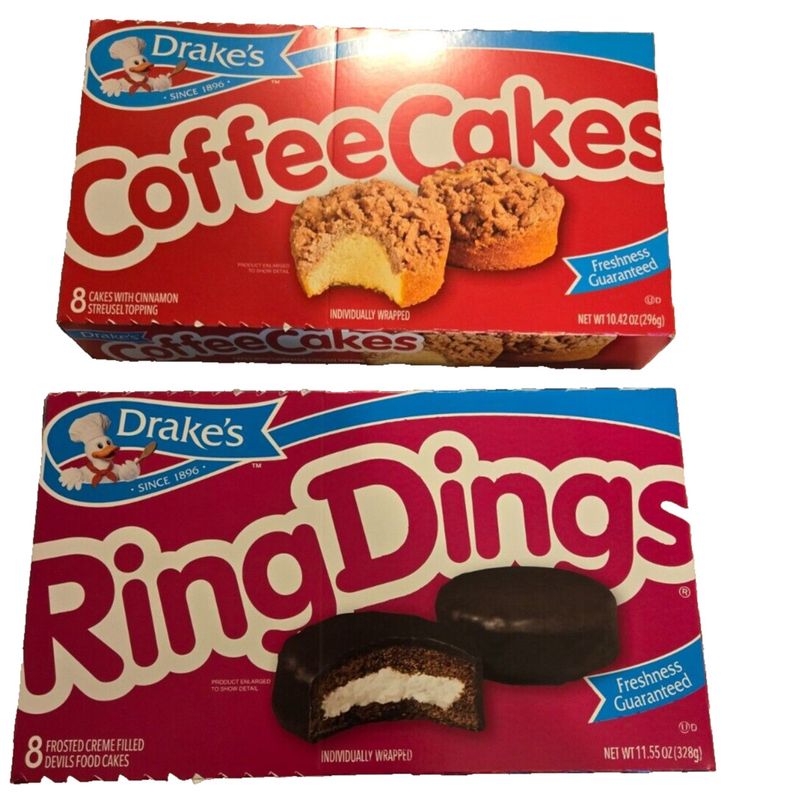 New SAMPLER Drake's Coffee Cakes AND Ring Dings Cinnamon Chocolate 8ct ...