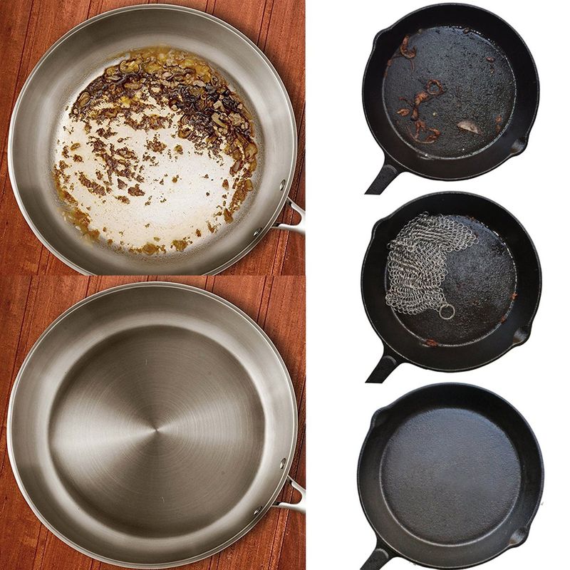 Cast Iron Scrubber 316 Stainless Steel Cast Iron Skillet Cleaner 8"x6 ...