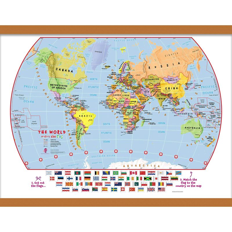 Maps International Match The Flags World Map - Laminated with Wooden ...
