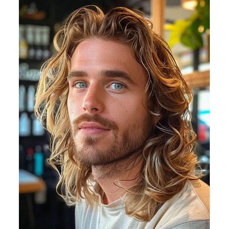 Wiwige Long Blonde Wig for Men Long Curly Wavy Wig for Males Synthetic ...