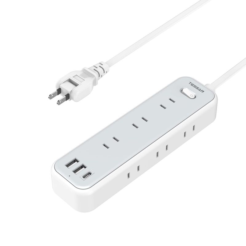 TESSAN Power Strip with USB C Extension Cord, 6.6 ft (2 m), Outlet Tap ...