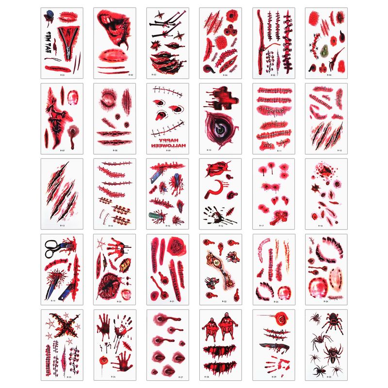 30 Sheets Halloween Scar Tattoo Stickers, Various Horror Bloody Scar ...