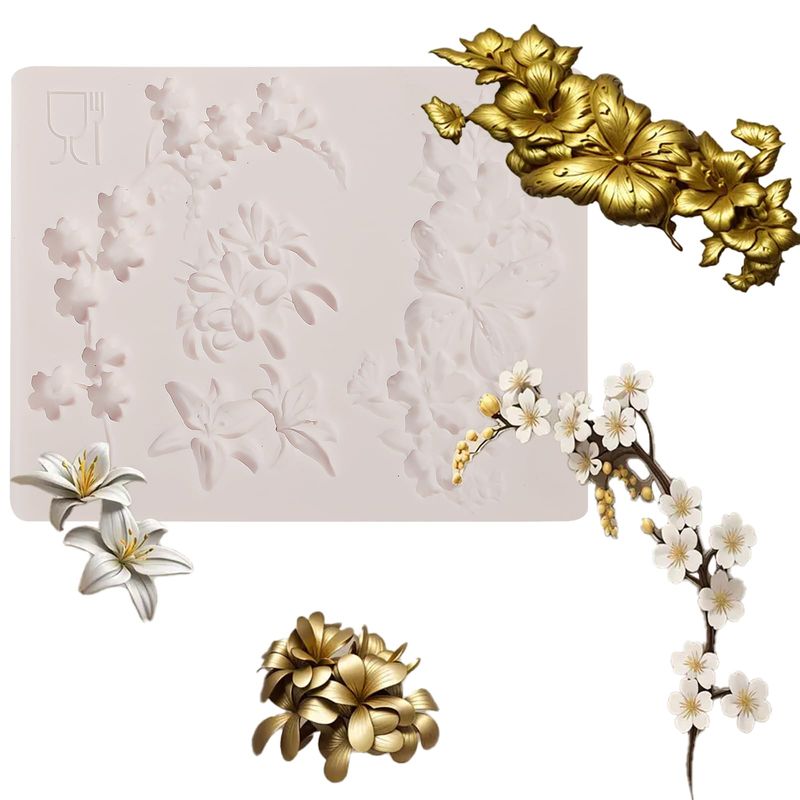 IKOJING 1 Pcs 3D Embossed Flower Fondant Mold, Exquisite Butterfly Lily ...