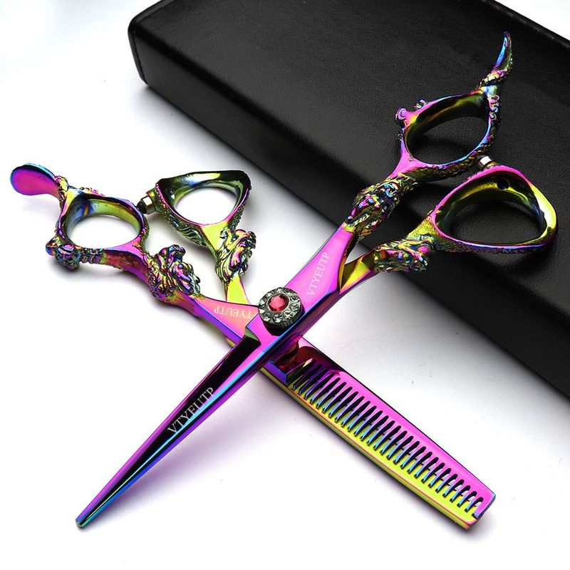 Professional 6.0 Inch Rainbow color Dragon Handle 440C Salon Hair ...