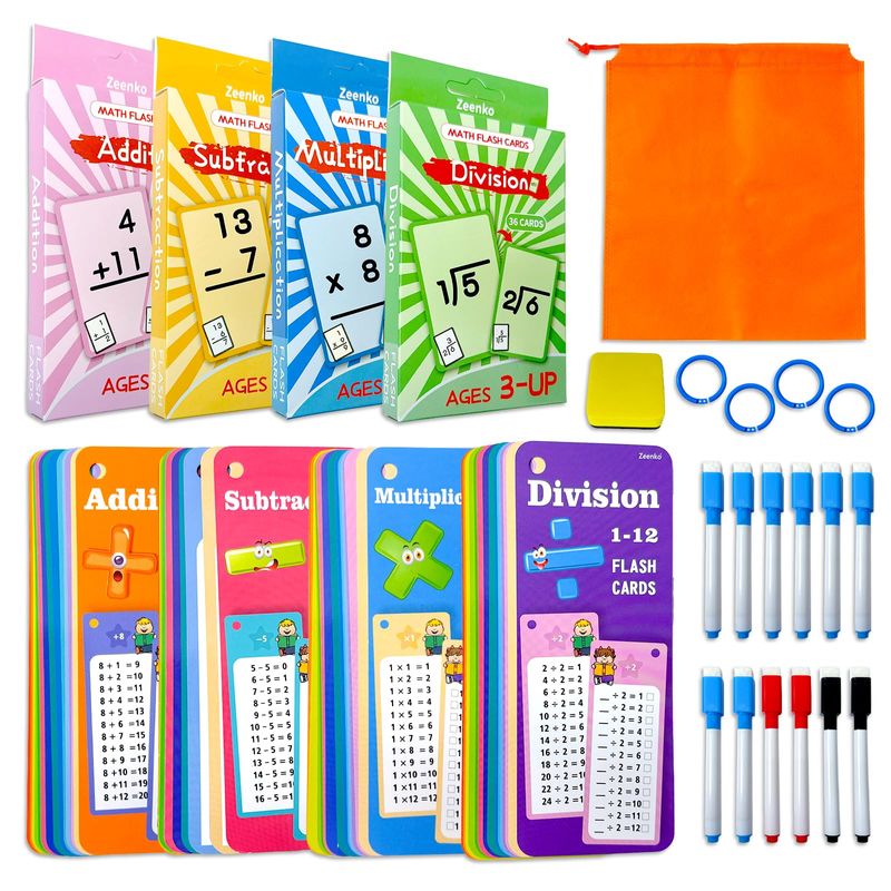 Math Flash Cards Set of 4-204pcs Reusable Math Practice Cards with ...