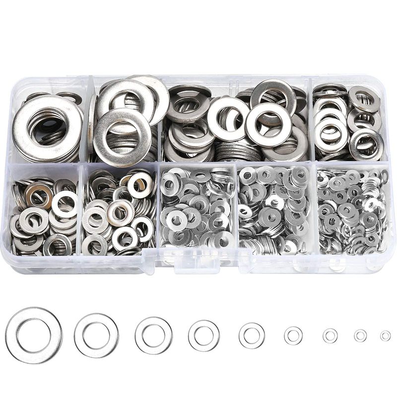 800 Pcs 304 Stainless Steel Flat Washers for Screws Bolts, Fender Washers Assortment Set ...