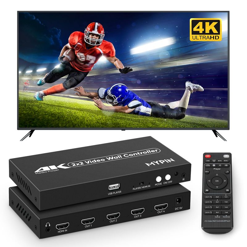4K@30HZ 2X2 Video Wall Controller, 4K Media Player, 4-Channel Splicing ...