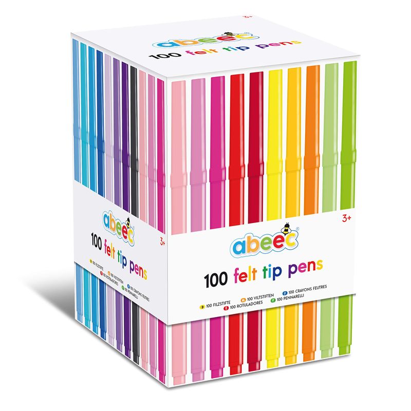 abeec Set of 100 Assorted Felt Tips for Kids 3+ - 20 Different Coloured ...