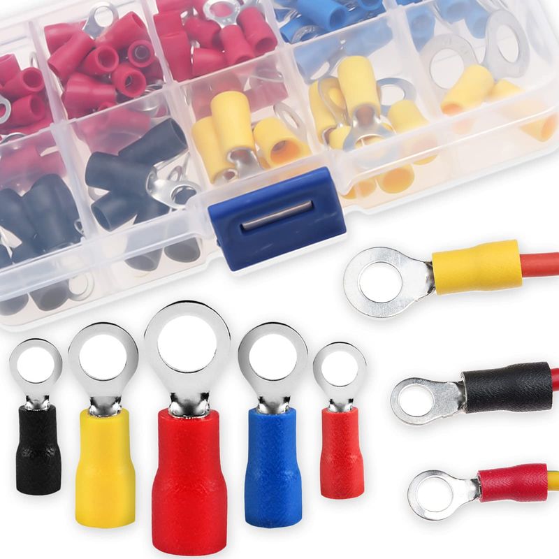 Acehome 102 Pcs Ring Crimp Terminals Connectors, O-Type Electrical Wire ...