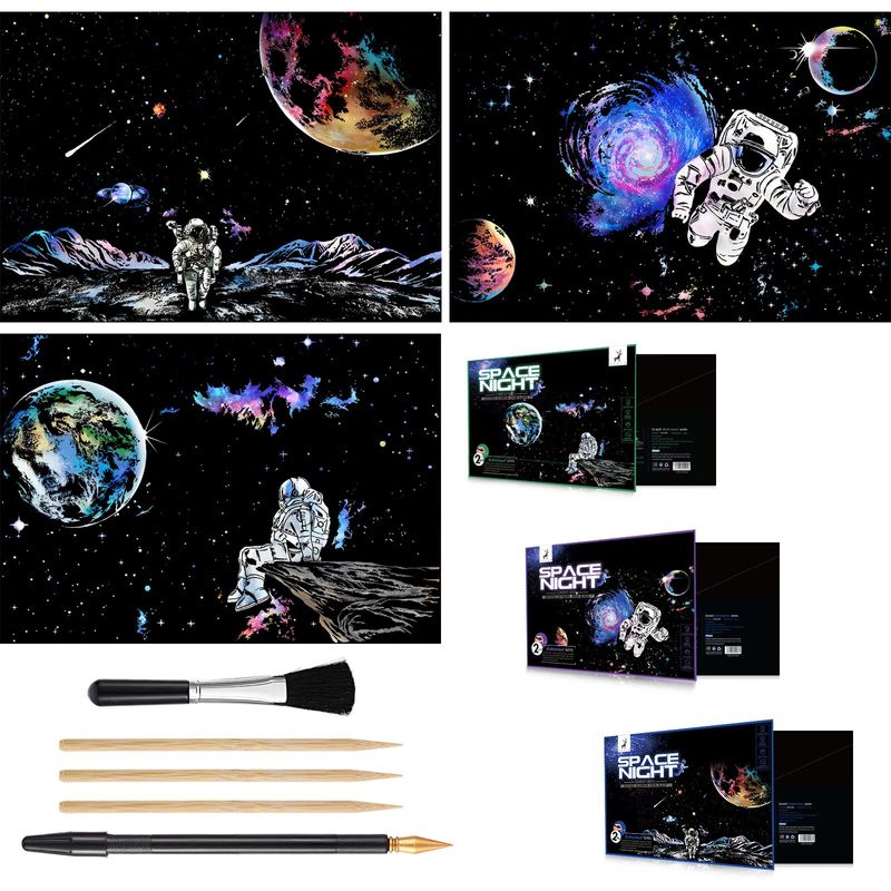 3 Pack Scratch Art Paper Set (16"x11.2") Space Series Series Creative ...