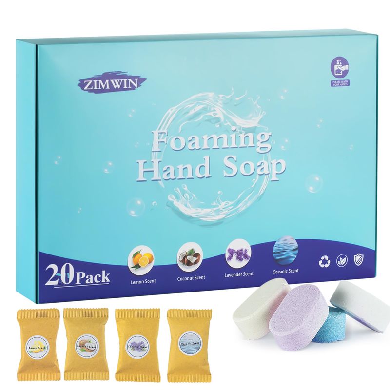 Zimwin 20 Pack Foaming Hand Soap Tablet Refills, 4 Scent, 12g Big ...