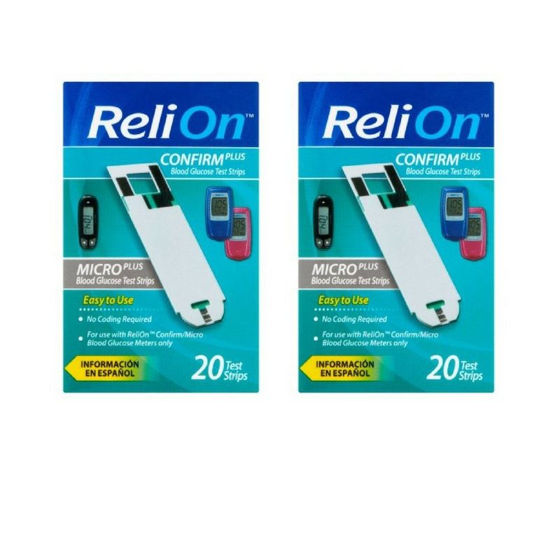 ReliOn Confirm/Micro Plus Blood Glucose Test Strips, 20 Ct (2 Pack ...