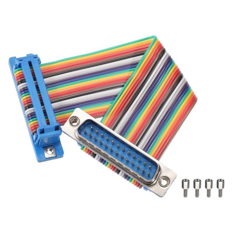 uxcell IDC Rainbow Wire Flat Ribbon Cable DB25 Female to DB25 Male 3.9 ...