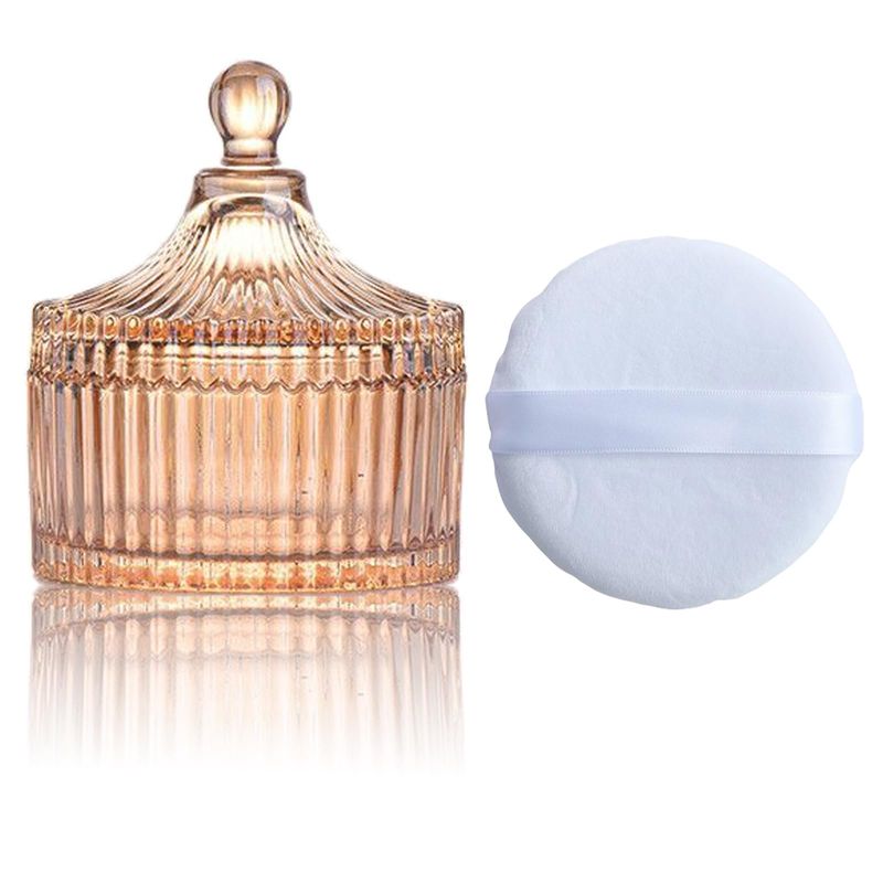 Qopoto Body Powder Puff and Container, Glass Box for Dust Puff, Powder ...