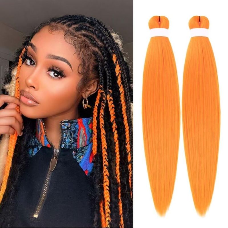 CANELIA Pre stretched Braiding Hair 26 Inch Neon Orange Braiding Hair ...