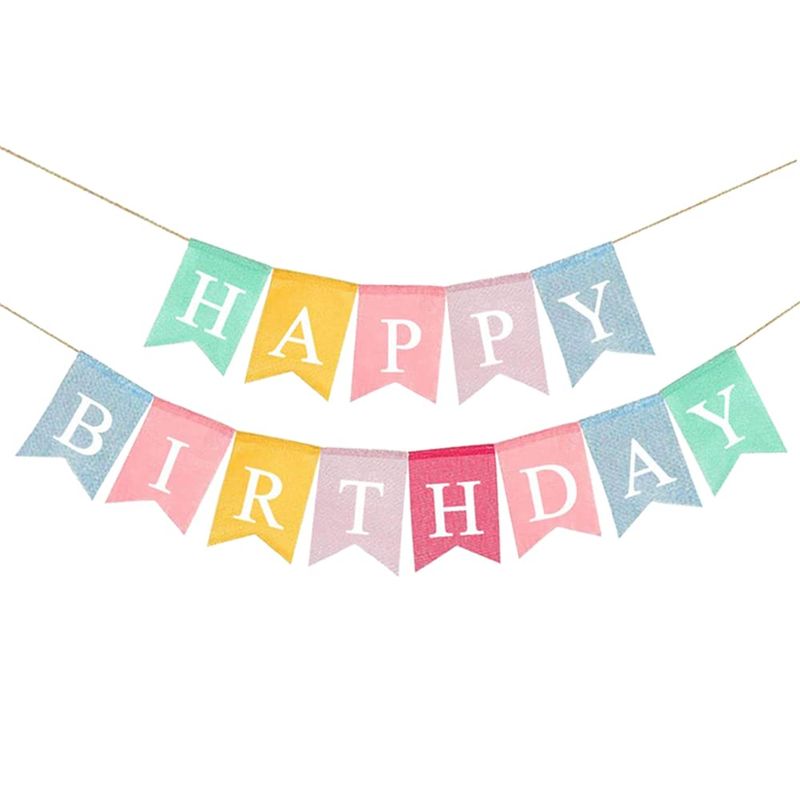 DOJoykey Burlap Fabric HAPPY BIRTHDAY Banner, Reusable Pastel Color ...