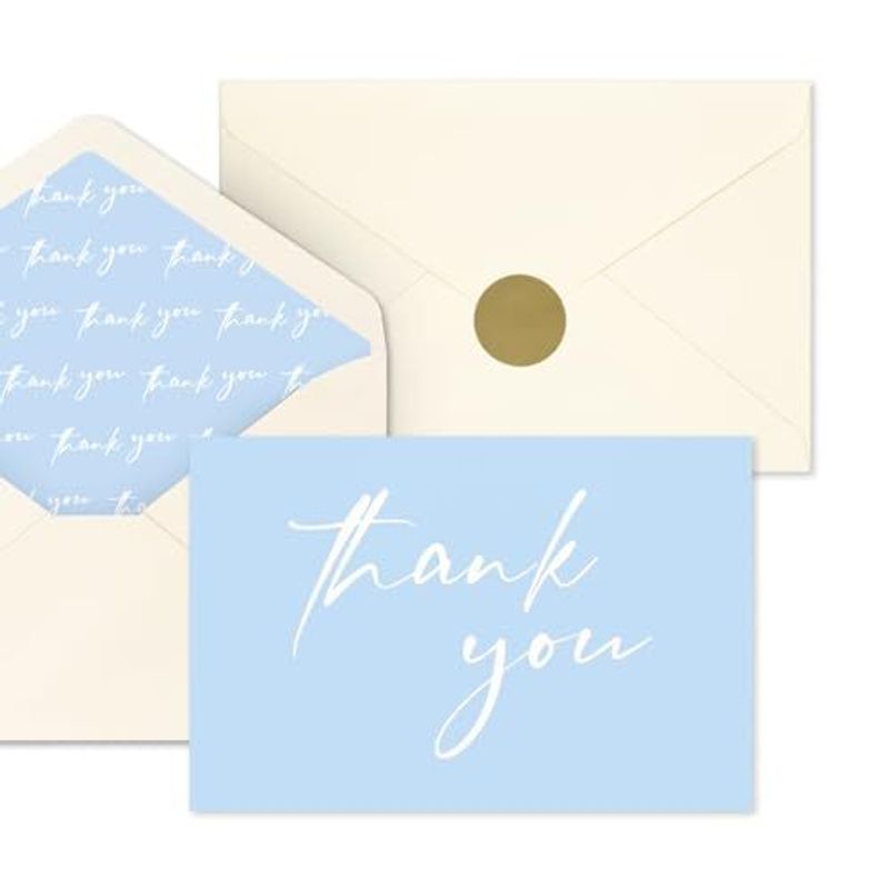 Baby Shower Thank You Cards Boy Thank You Cards with 50pcs baby blue ...