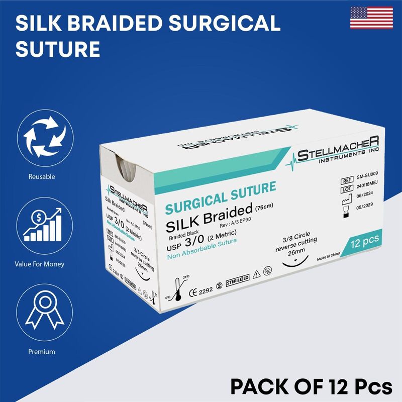 3/0 Silk Suture Practice Thread Kit Sterile Sutures Threads & Needle 12 ...