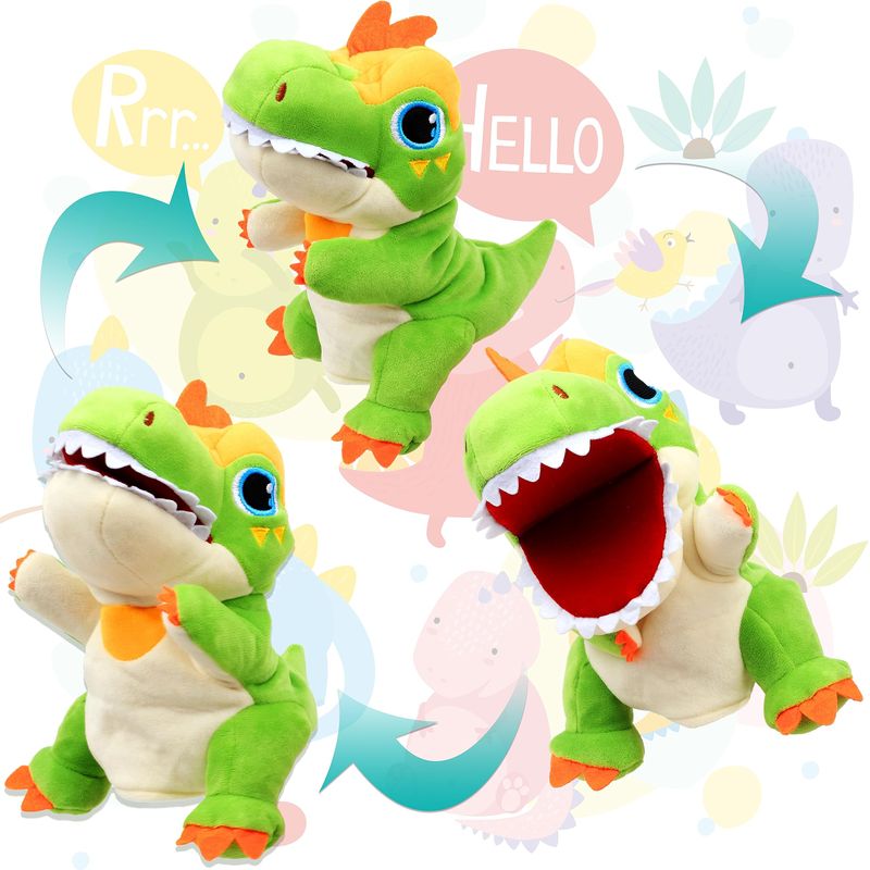 Cuteoy Plush Green T-Rex Hand Puppet Stuffed Animal Toy Open Movable ...