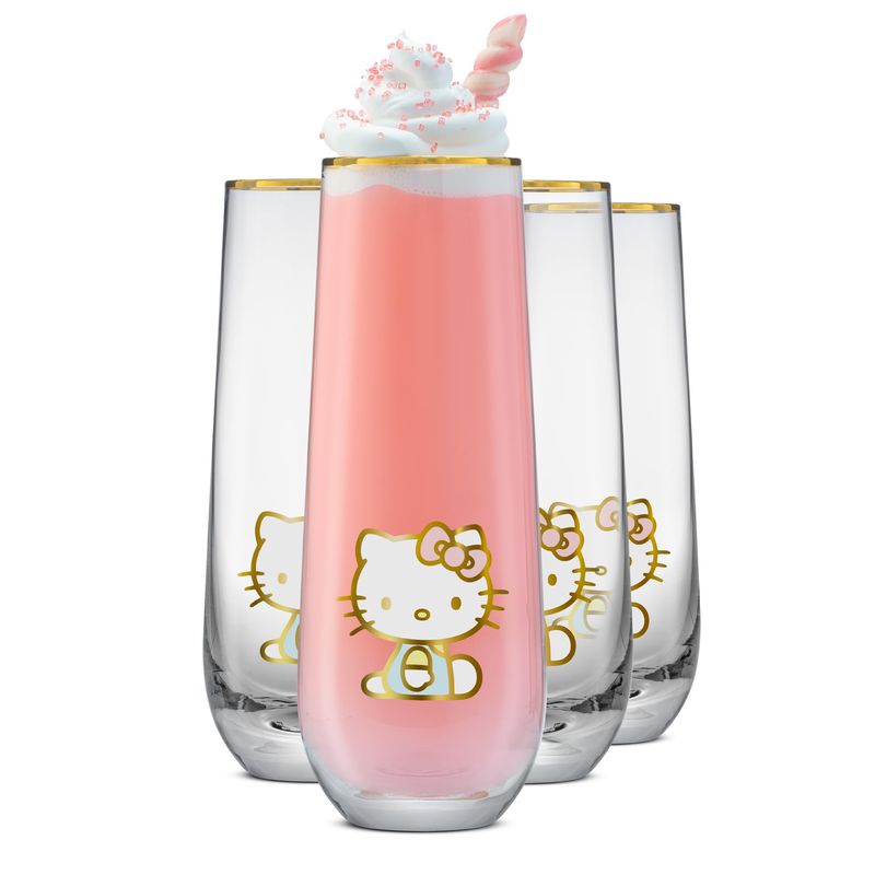 JoyJolt Hello Kitty Stay Gold Stemless Flutes, 9.4oz Drinking Glasses ...